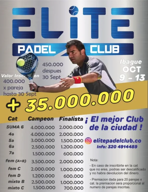 Torneo aniversario Elite Pádel Club en Travesía Deportiva - El calendario deportivo de Colombia